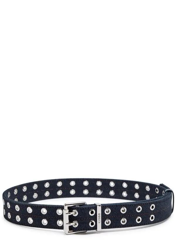 GANNI Eyelet-embellished Denim Belt - Navy