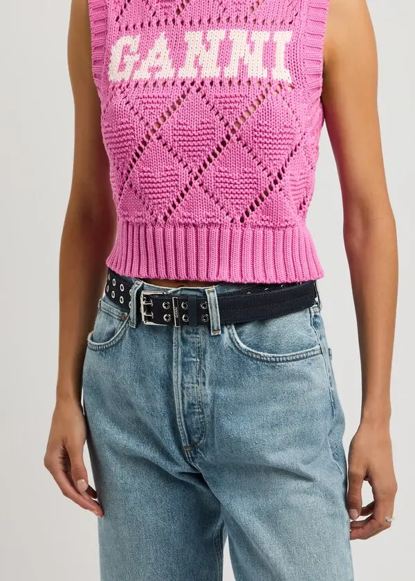 GANNI Embellished Denim Belt - Navy
