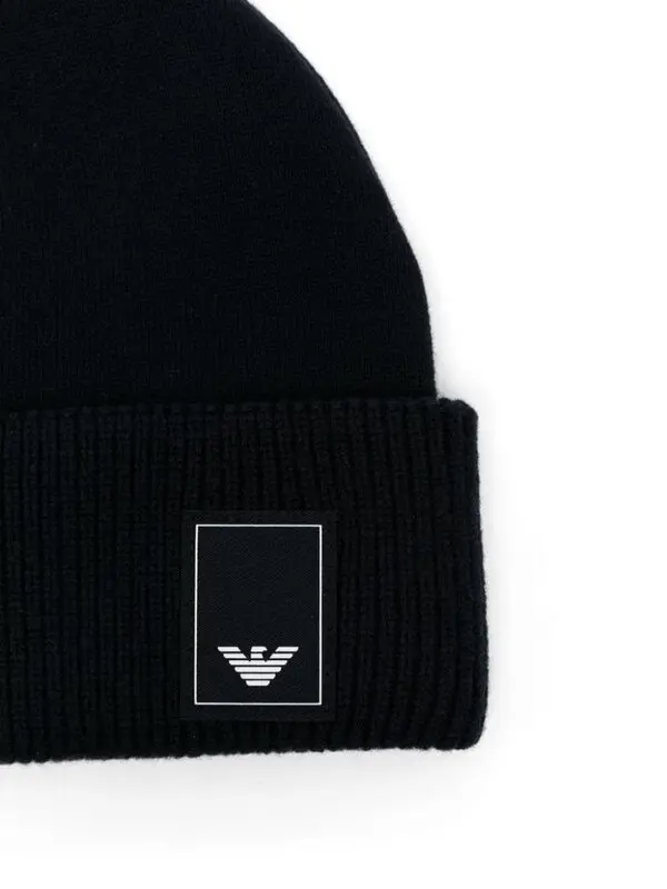 Emporio Armani Logo-patch Beanie - Blue