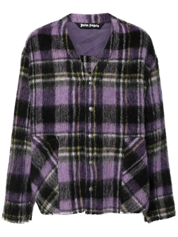 Palm Angels Plaid-check Virgin Wool Cardigan