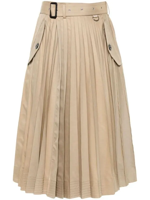 Sacai Plissé Midi Skirt - Neutrals