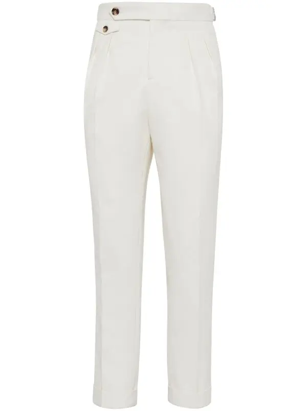 Brunello Cucinelli Pressed-crease Tapered Trousers - White
