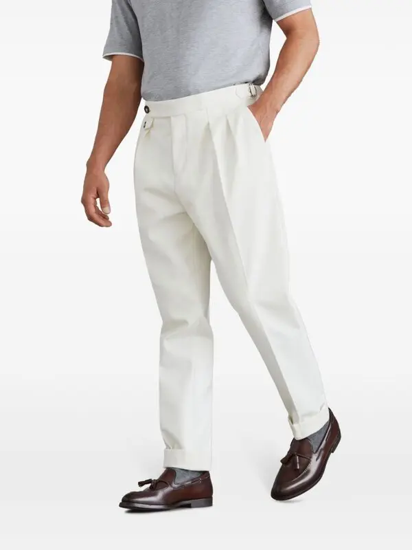 Brunello Cucinelli Pressed-crease Tapered Trousers - White