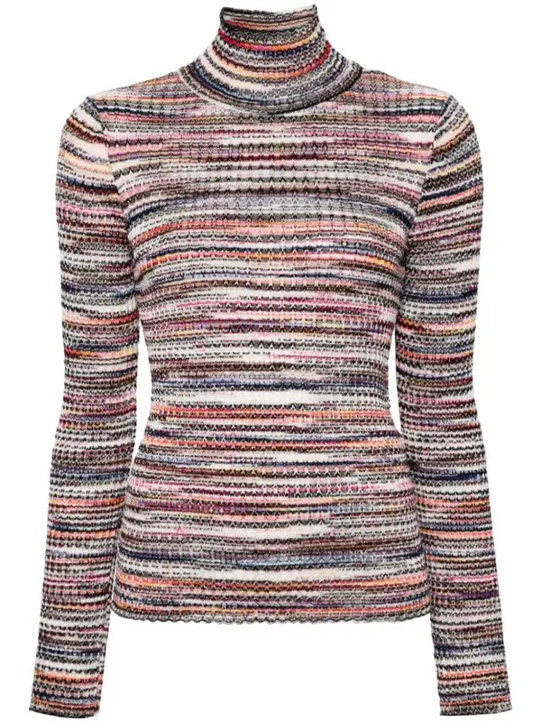 Missoni Striped High Neck Sweater - Pink