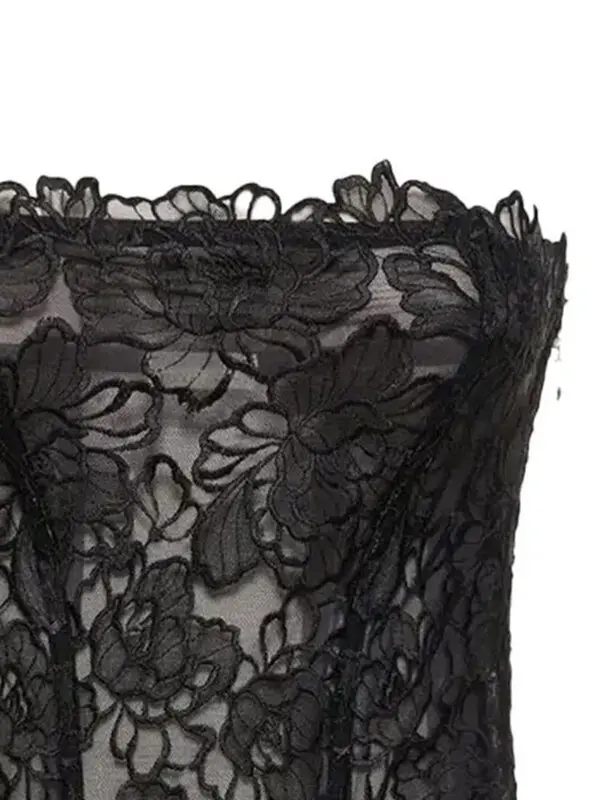FLEUR DU MAL Whitney Embroidered Corset Top - Black