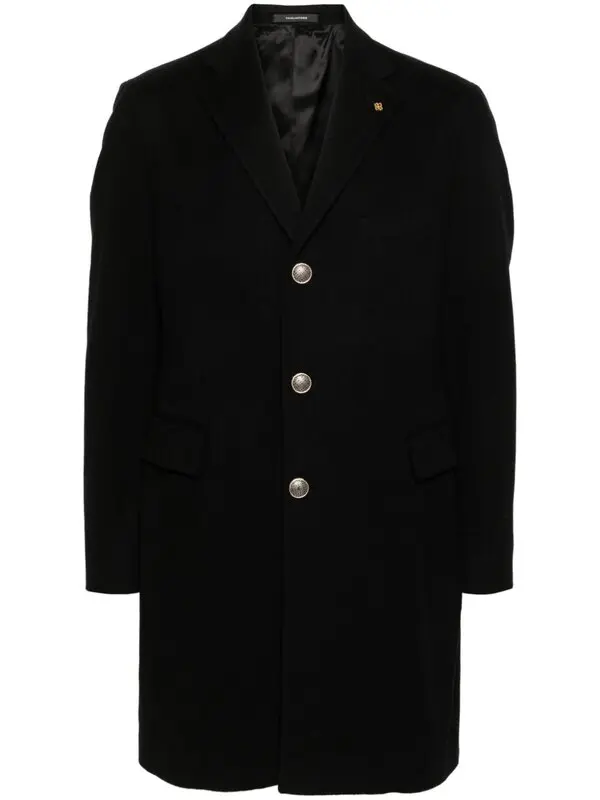 Tagliatore Brooch-detail Virgin Wool-cashmere Coat - Black
