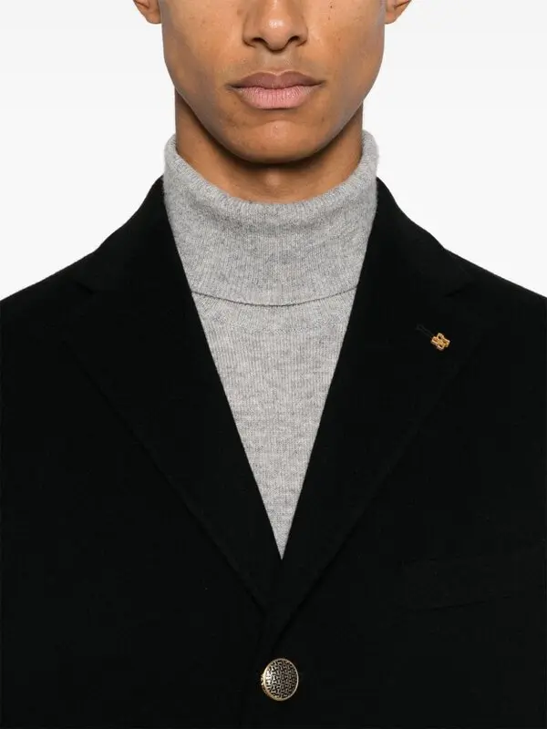 Tagliatore Brooch-detail Virgin Wool-cashmere Coat - Black