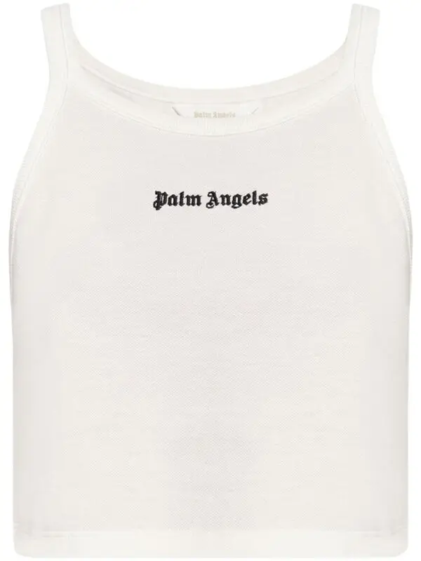 Palm Angels Logo-embroidered Ribbed Tank Top - White