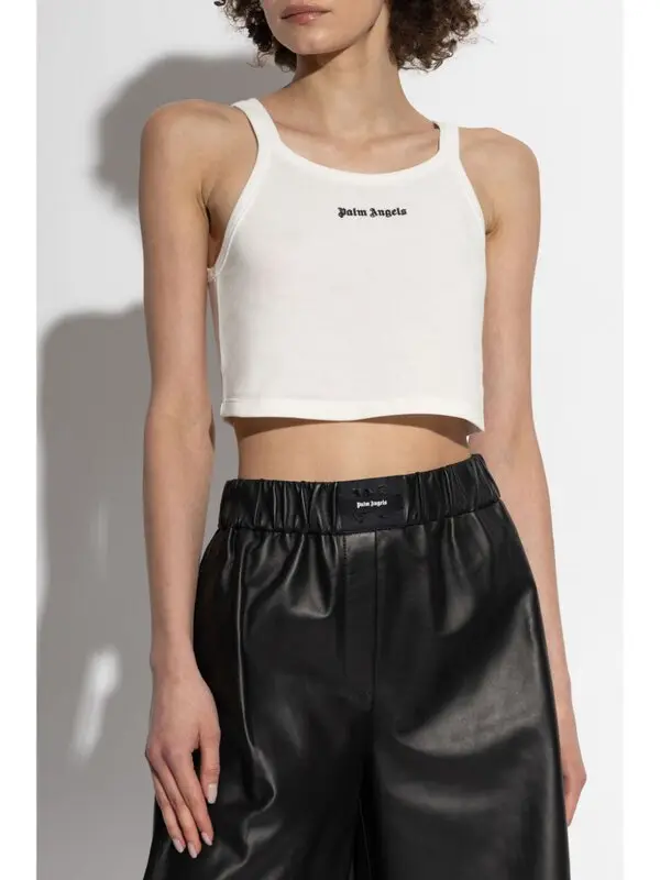 Palm Angels Logo-embroidered Ribbed Tank Top - White
