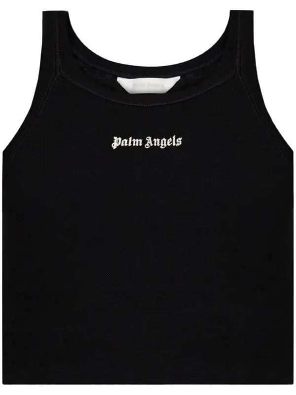 Palm Angels Logo-embroidered Ribbed Tank Top - Black