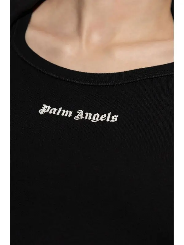 Palm Angels Logo-embroidered Ribbed Tank Top - Black