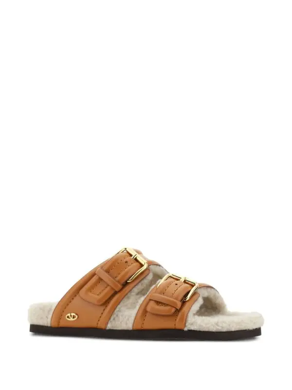 Valentino Garavani Buckled Shearling Slides