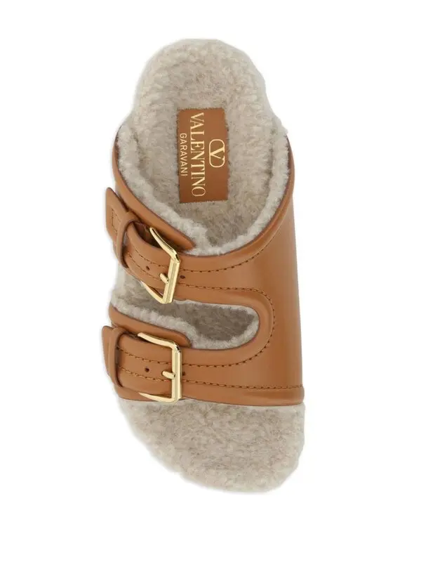 Valentino Garavani Buckled Shearling Slides