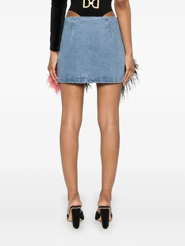 LOULOU Feather-trim Denim Mini Skirt