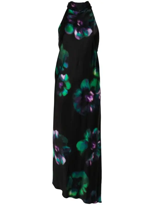 open lace back dress Long Iris Print Dress