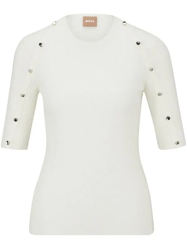 BOSS Decorative-button Ribbed-knit Top