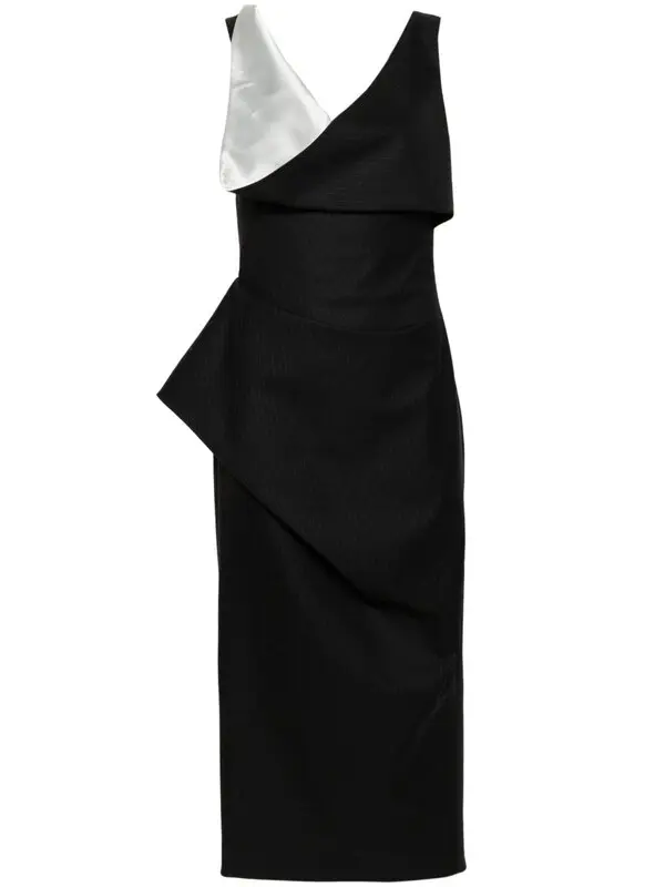 asymmetric pencil dress self-portrait Asymmetric Knit Midi Dress in Cream