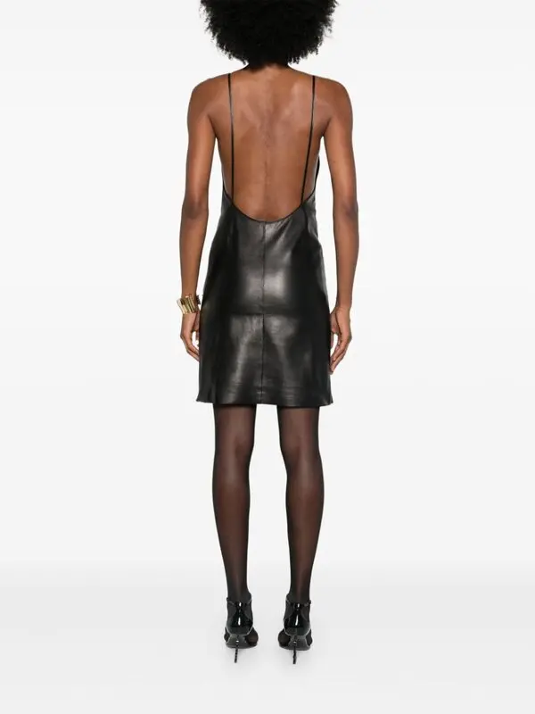 Saint Laurent Leather Slip Dress - Black | Editorialist