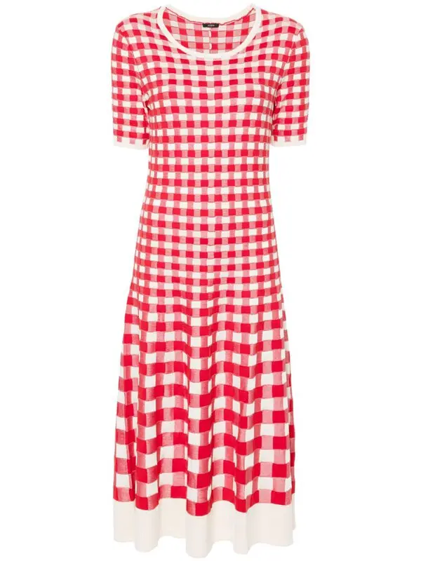 JOSEPH Gingham-jacquard Midi Dress