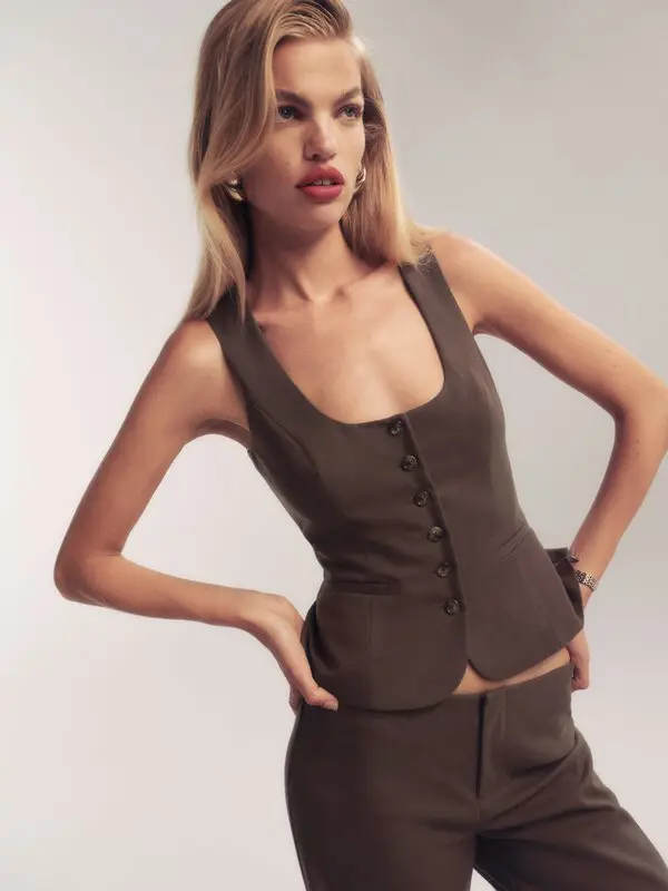 REFORMATION Sleeveless Button-front Vest Top With Split Hem - Brown