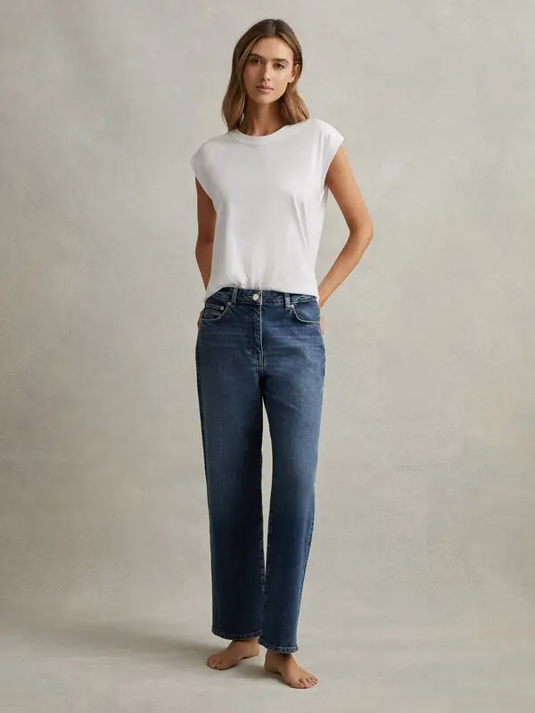 REISS Mid Rise Straight Leg Jeans - Mid Blue