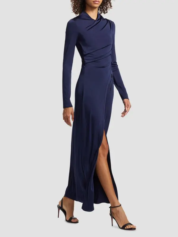 Giorgio Armani Jersey Embellished Maxi Dress - Navy