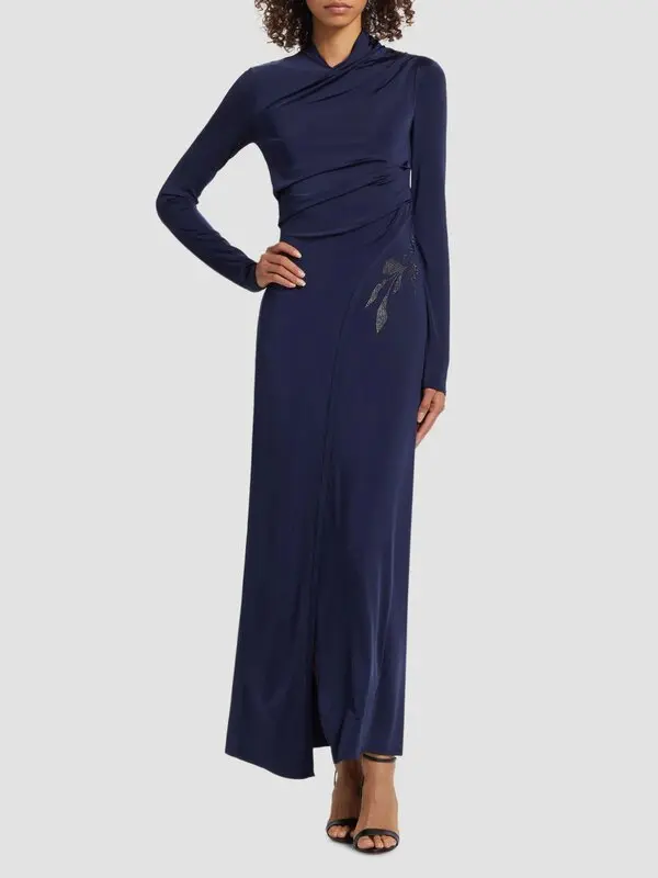 Giorgio Armani Jersey Embellished Maxi Dress - Navy
