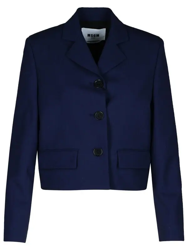 MSGM Virgin Wool Crop Blazer - Navy