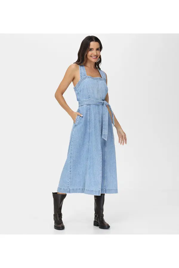 frye maxi dress The Frye Company Criss-Cross Maxi Dress In Denim - 50% Off