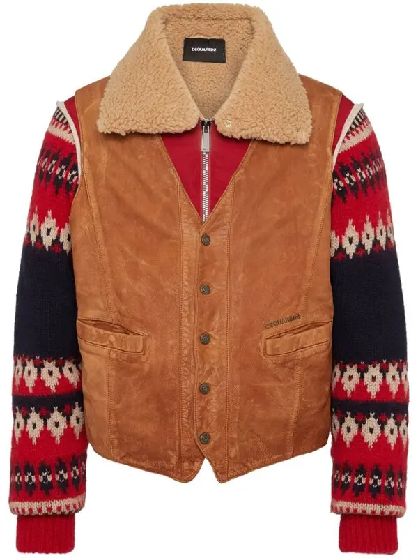 Dsquared2 Knitted-sleeves Suede Jacket