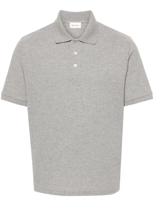 Saint Laurent Piqué-weave Polo Shirt - Grey
