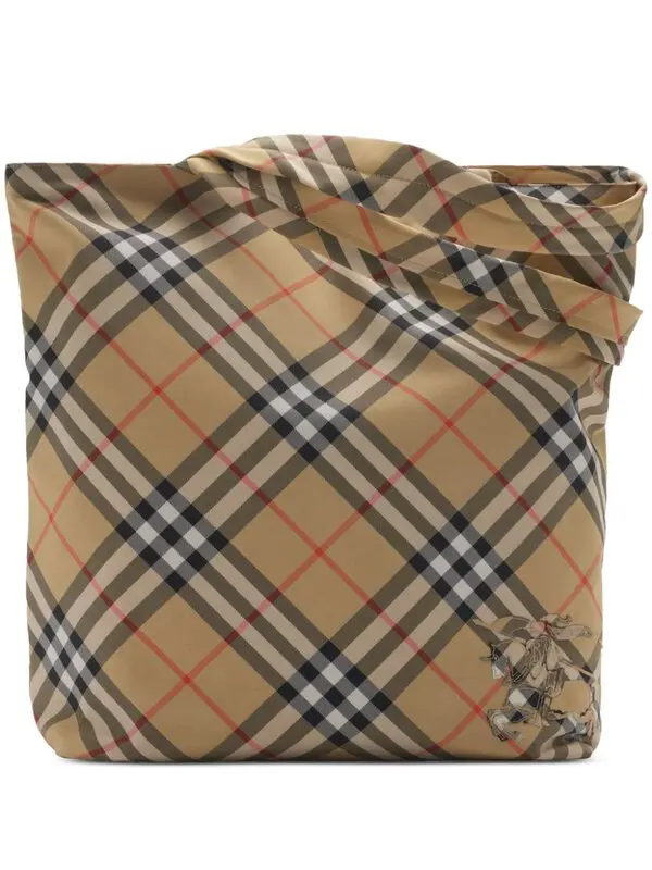 Burberry Check Tote - Brown