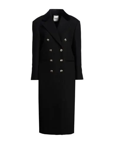 Sandro Flannel Double-breasted Coat With Velvet Trims