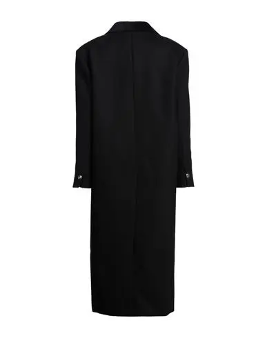 Sandro Flannel Double-breasted Coat With Velvet Trims