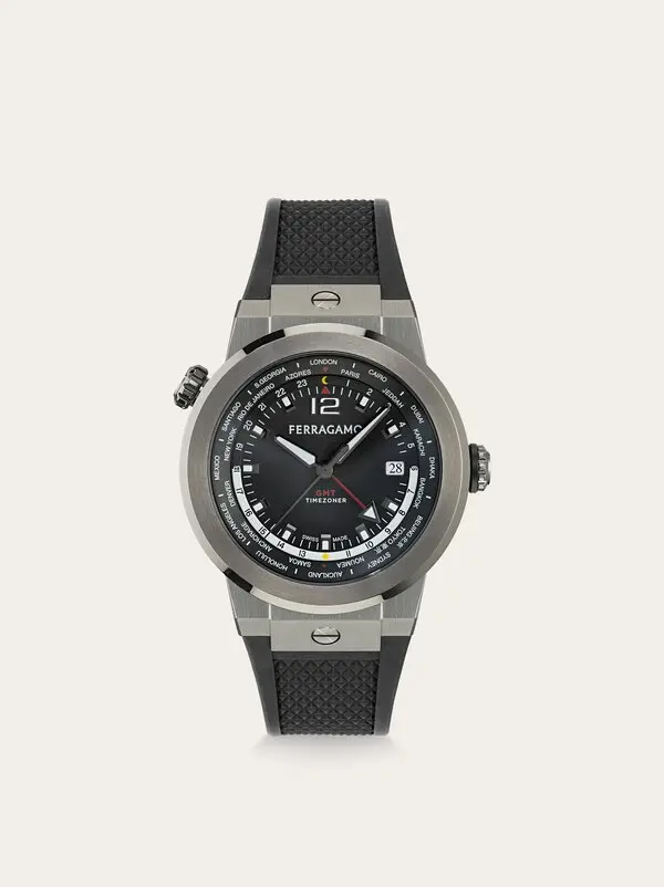 FERRAGAMO F-80 Gmt Strap Watch - Black