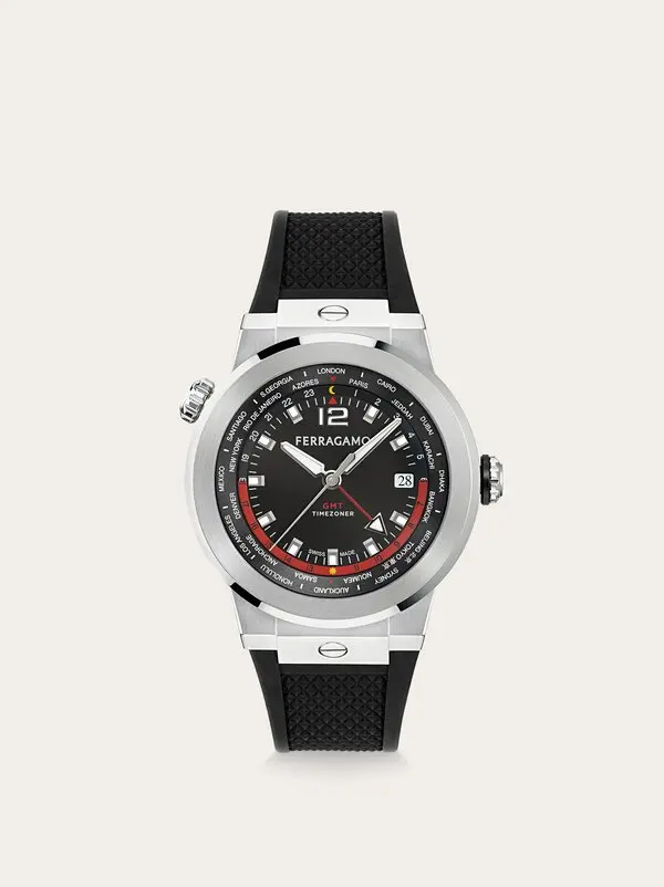 FERRAGAMO F-80 Gmt Strap Watch - Black