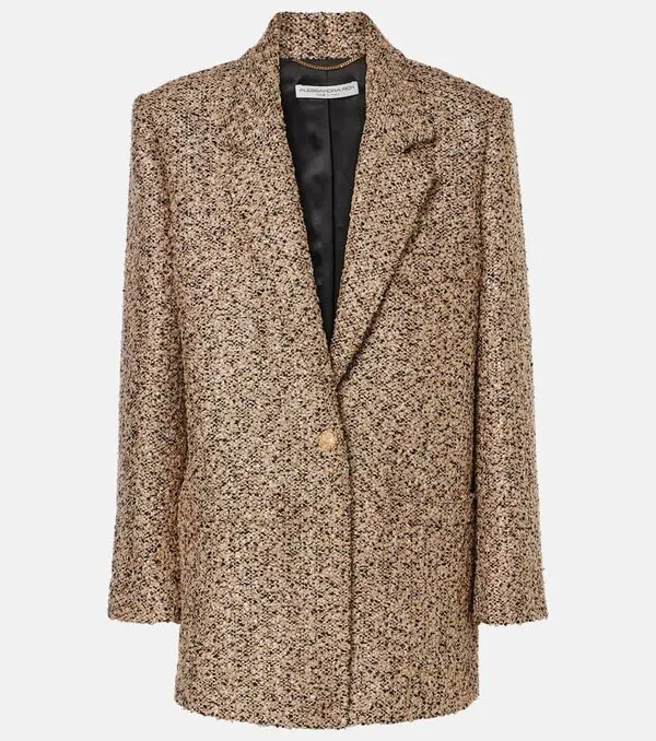 Alessandra Rich Oversized Tweed Lamé Blazer - Brown