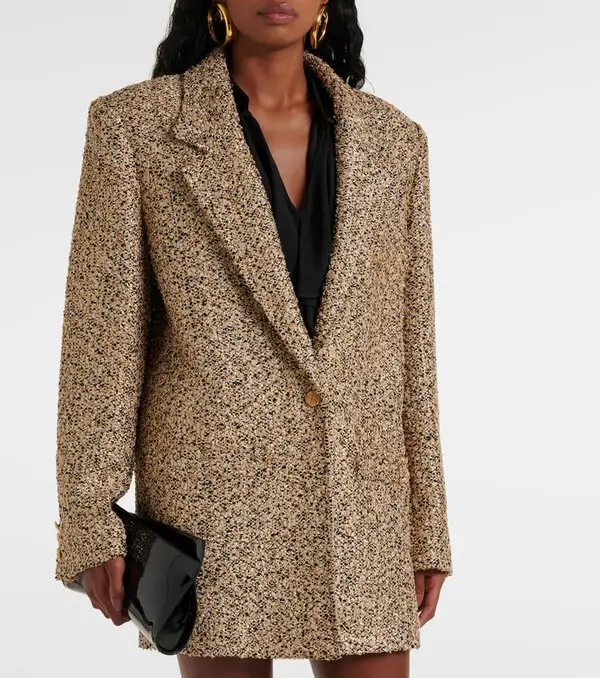 Alessandra Rich Oversized Tweed Lamé Blazer - Brown