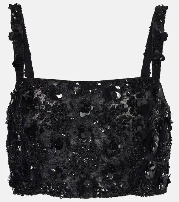 Dolce & Gabbana Floral-appliqué Sequined Crop Top