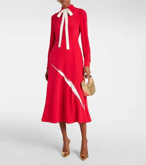 Valentino Garavani Crêpe De Chine Midi Dress With Contrast Tie Detail - Multicoloured