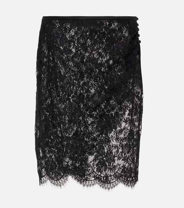 Saint Laurent Sheer Cotton-blend Lace Wrap Skirt - Black