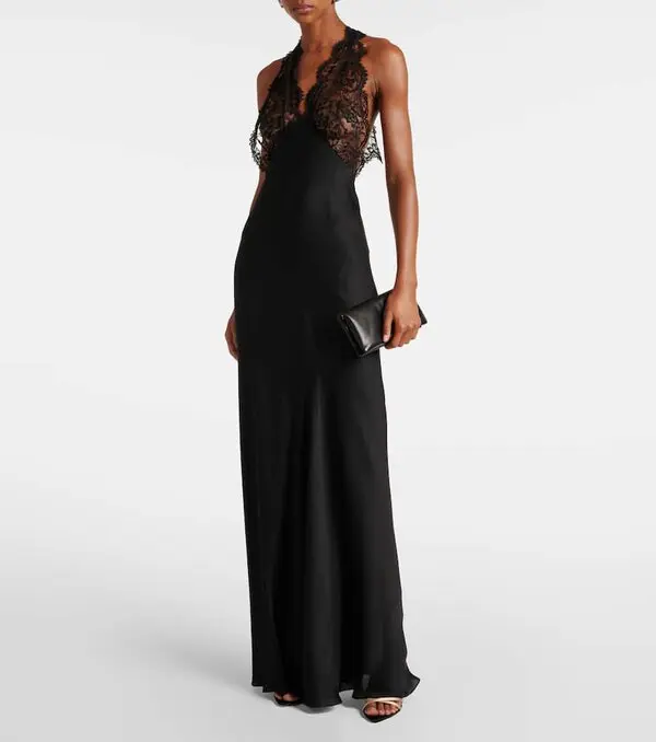 Saint Laurent Lace-trimmed Silk Gown