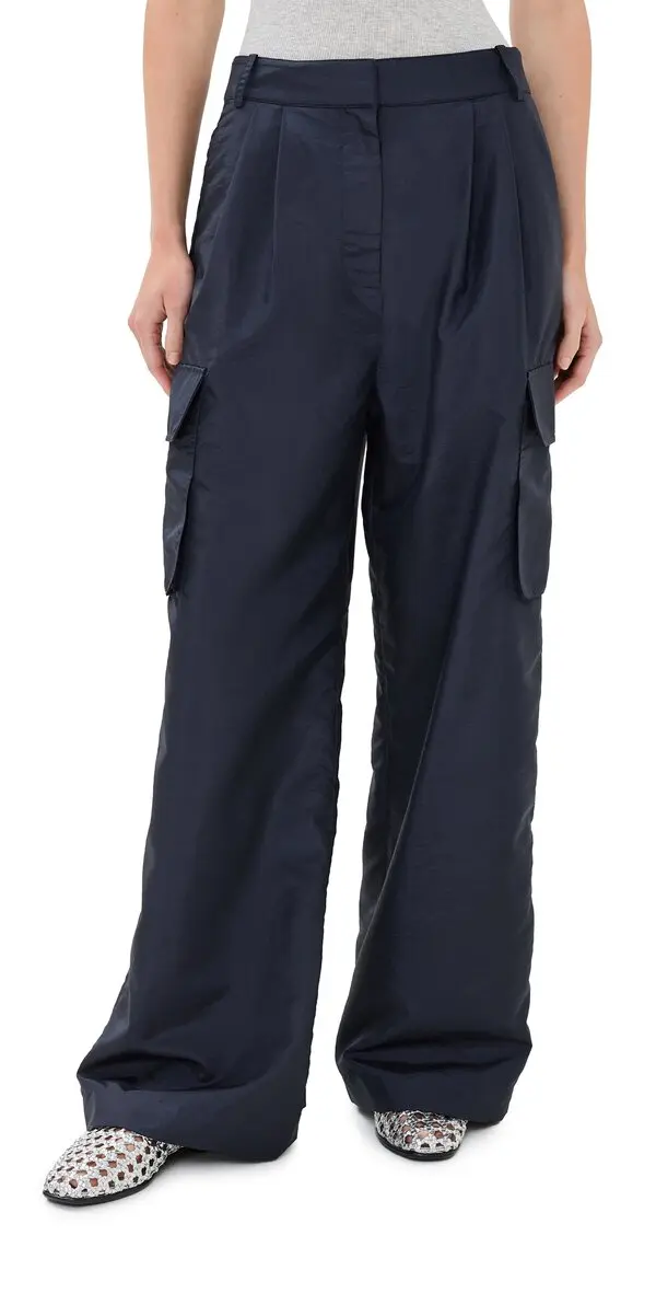 Tibi Crispy Nylon Stella Pleated Cargo Pants