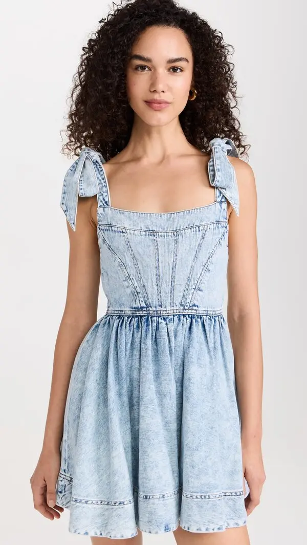 Alice + Olivia Amina Corset Denim Dress In Fae Ultra Light Blue - 76% Off