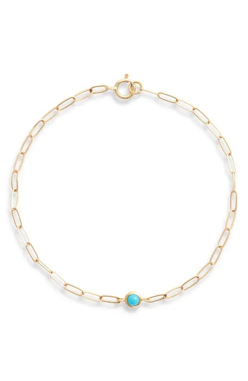Anzie 14k Gold Bezel Pendant Bracelet - Turquoise