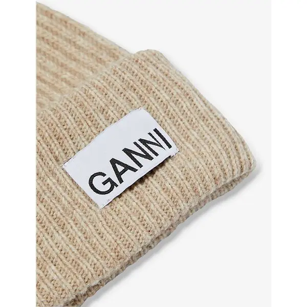 GANNI Logo-patch Wool-blend Beanie