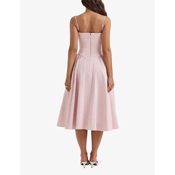 House Of Cb Samaria Corseted Woven Midi Dress - Ballerina Pink |  Editorialist