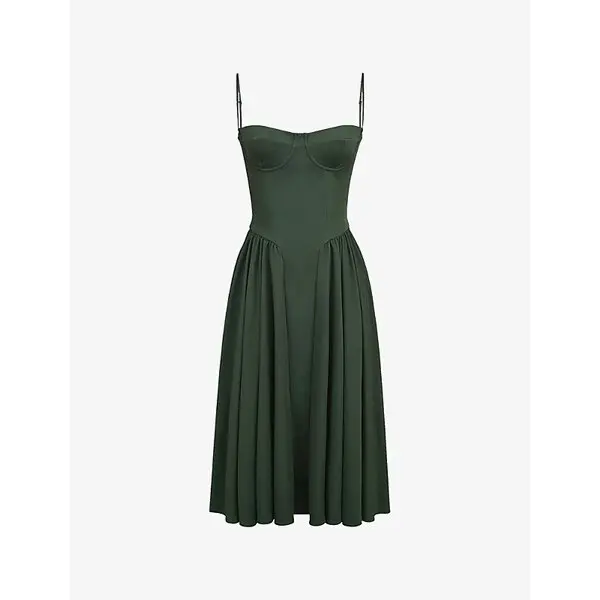 House Of Cb Samaria Corseted Woven Midi Dress - Emerald Green