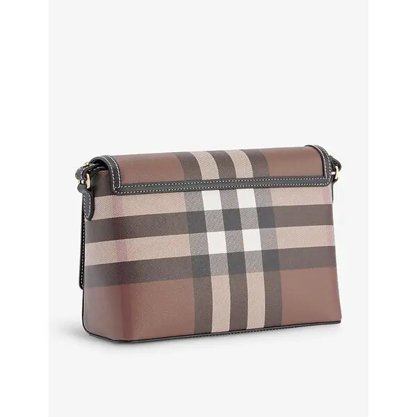 Burberry Check-Print Coated Cotton Note Shoulder Bag Dark Birch