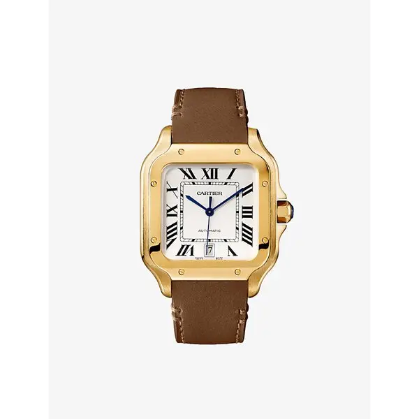 CARTIER Crwgsa0042 Santos Large Model 18ct Yellow-gold And Leather Watch - Yellow Gold
